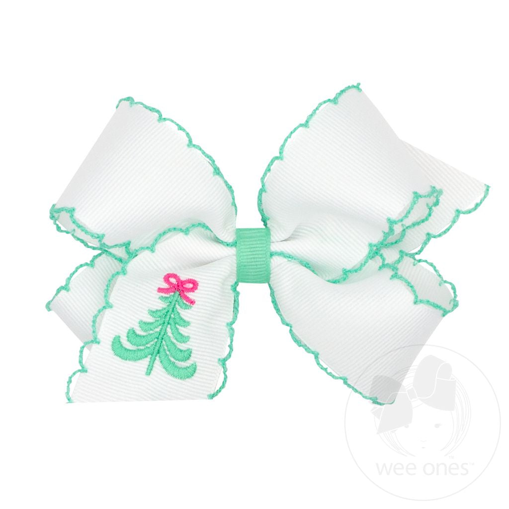 Wee Ones Bows - Medium - Moonstitched White with Tree Embroidery – Lily ...