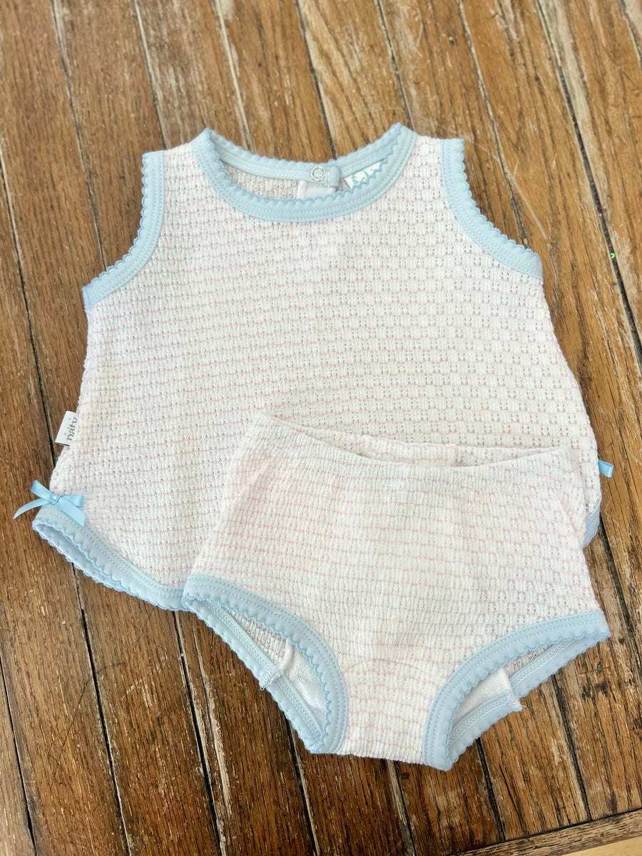 Paty - Sleeveless Diaper Set - Pink Pinstripe with Blue Trim – Lily Jane